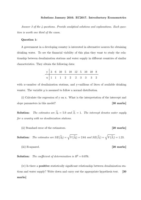 Ec2017 2010 Paper Answers Solutions January 2010 Ec2017 Introductory Econometrics Answer 3