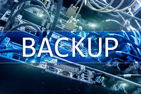 Backup Button On Modern Server Room Background Data Loss Prevention Stock Image Image Of