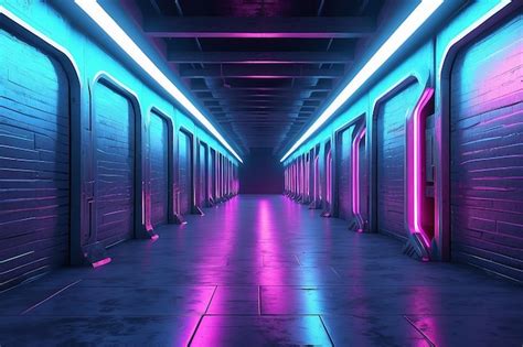 Neon Warehouse Sci Fi Futuristic Grunge Blue Glowing Laser Electric