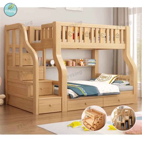 🔥free Shipping🔥 Fyking Bed Frame Solid Wood Bunk Bed Wooden Double