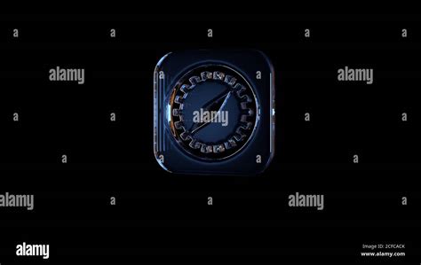 3d Rendering Glass Symbol Of Compass In Rounded Square Isolated On Black Background With Light