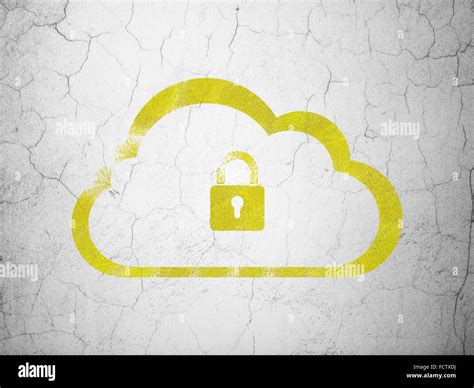 Cloud Computing Concept Cloud With Padlock On Wall Background Stock