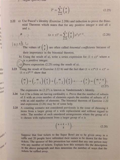 solved 2 25 2 22 a use pascal s identity exercise 2 20b