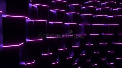 Rows Of Squares With Neon Lines Are Moving In Stream Design 3d Cubes Move In Wave Flow Stock