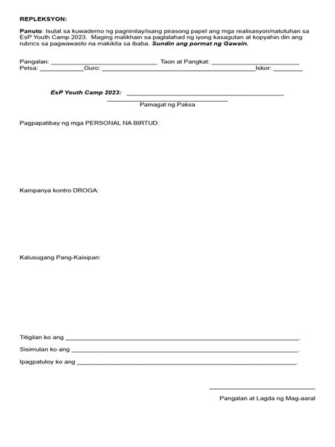 Esp Youth Camp Reflection Pdf