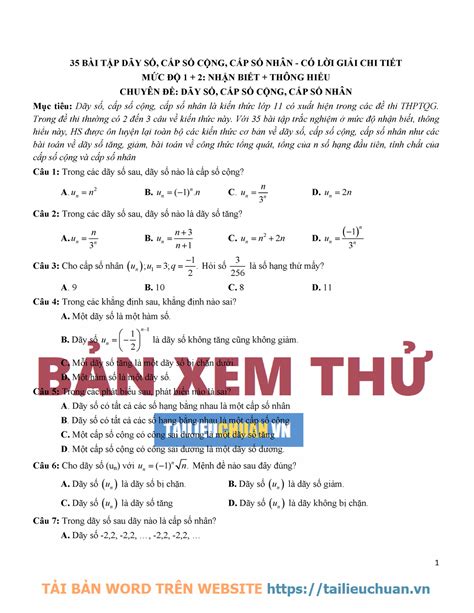 Bài tập DÃY SỐ CSC CSN Mức độ Nhận biết Thông hiểu Có lời giải chi tiết tr