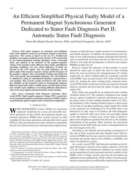Pdf An Efficient Simplified Physical Faulty Model Of Permanent Magnets Synchronous Generator