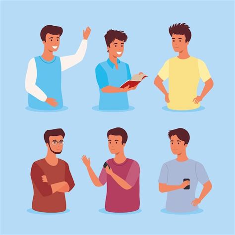 Groupe De Jeunes Hommes Vecteur Premium