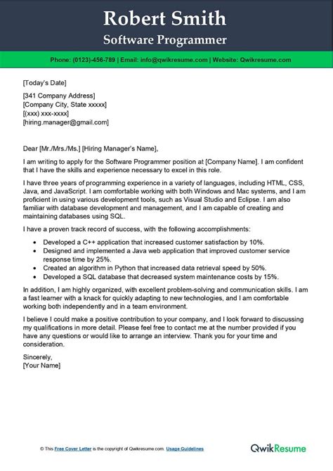 Software Programmer Cover Letter Examples Qwikresume