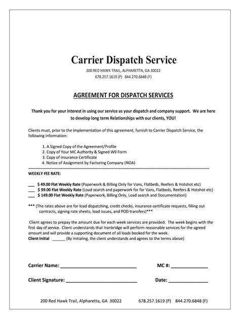 Blank Dispatcher Carrier Agreement Pdf Fill Out And Sign Online Dochub