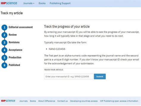 Tracking Tool Allows Authors To Follow Their Articles Progress IOP Publishing