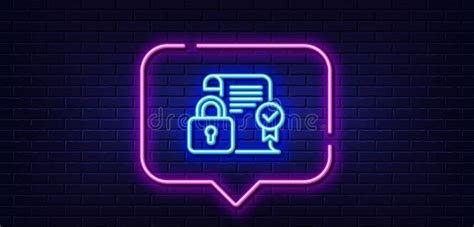 Security Contract Line Icon Cyber Defence Lock Sign Neon Light Speech Bubble Vector Stock