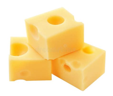 Emmental Cheese Cubes Isolated Swiss Holey Maasdam Cheese Pile On White Background Close Up
