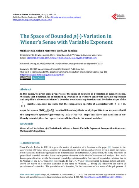 Pdf The Space Of Bounded P · Variation In Wieners Sense With