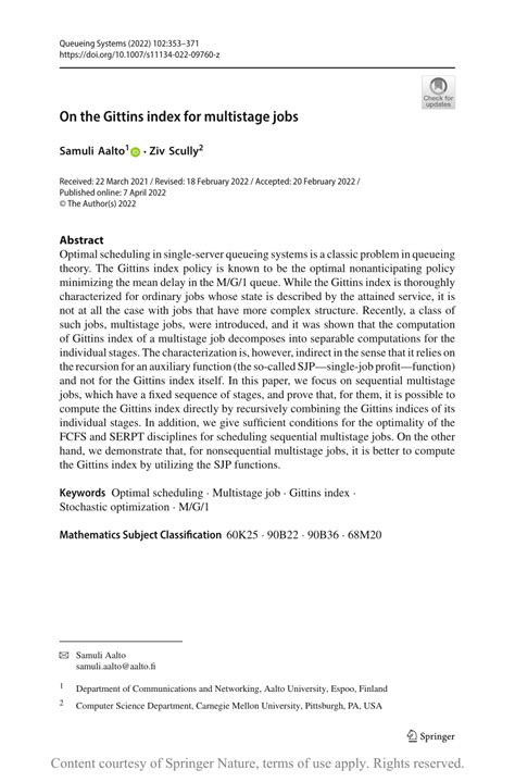 pdf on the gittins index for multistage jobs