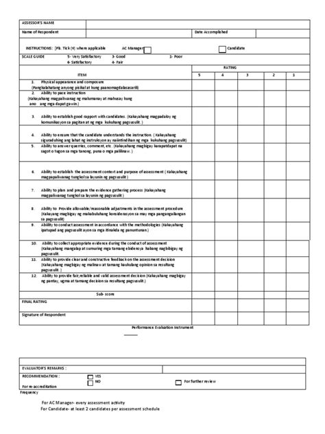 Performance Evaluation Instrument Pdf