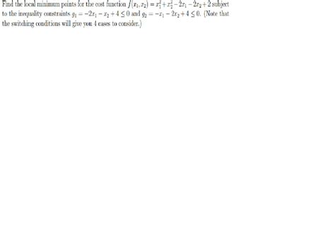Solved Find The Local Minimum Points For The Cost Function