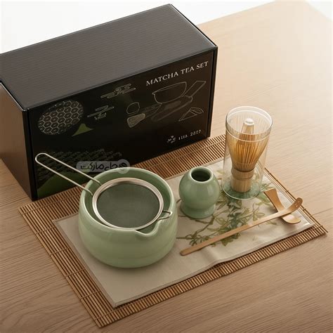 خرید ست 7 تکه تشریفاتی ماچا رنگ سبز همزن و پایه، قاشق چاشاکو و پایه