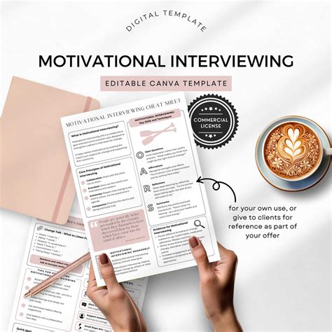 Motivational Interviewing Cheat Sheet Canva Template Client Info Mi Cheatsheet Therapy Tools