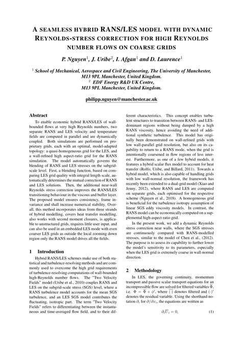 Pdf A Seamless Hybrid Ransles Model With Dynamic Reynolds Stress