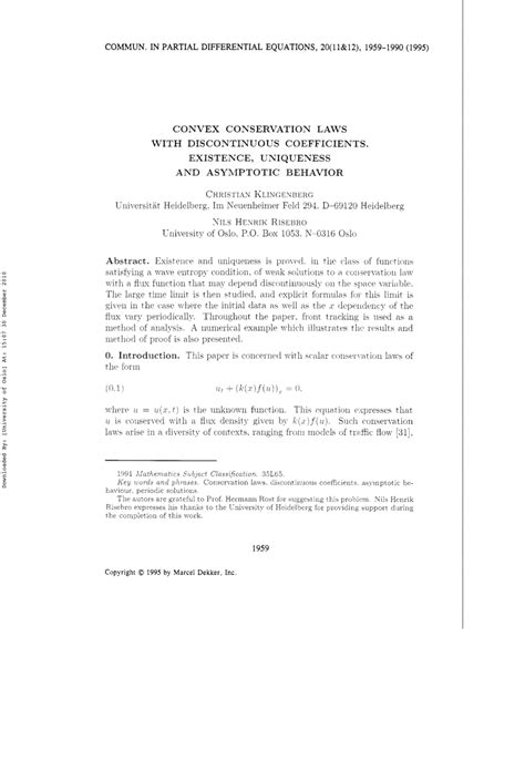 Pdf Convex Conservation Laws With Discontinuous Coefficients