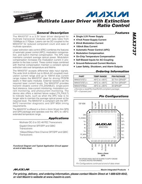 pdf evaluation kit multirate laser driver with extinction ratio