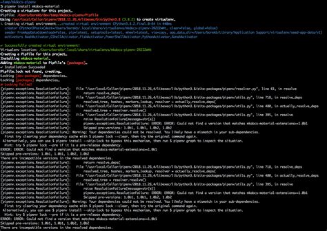 `pipenv install mkdocs material` fails · issue 1692 · squidfunk mkdocs material · github
