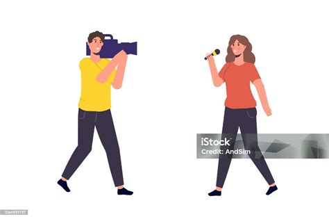 Tv 리포터 캐릭터 기자 특파원 및 카메라 맨 컨셉 벡터 그림입니다 Tv 인물에 대한 스톡 벡터 아트 및 기타 이미지 Tv 인물 기자 회견 뉴스 캐스터 Istock