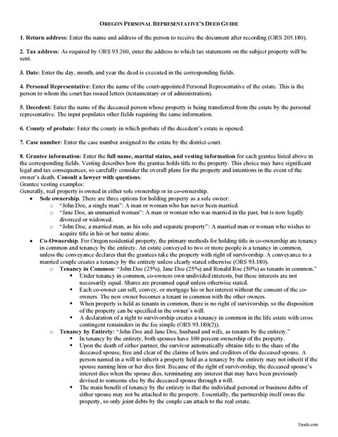 Multnomah County Personal Representative Deed Form Oregon