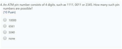 Solved 4 An Atm Pin Number Consists Of 4 Digits Such As