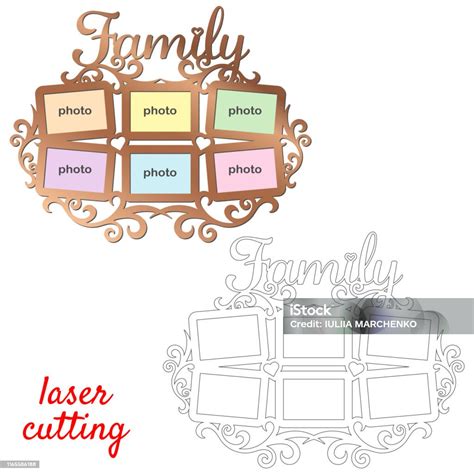 레이저 절단을위한 비문 가족이있는 사진 프레임 사진 프레임의 콜라주 나무와 금속 템플릿 레이저 커팅 머신 0명에 대한 스톡 벡터 아트 및 기타 이미지 Istock