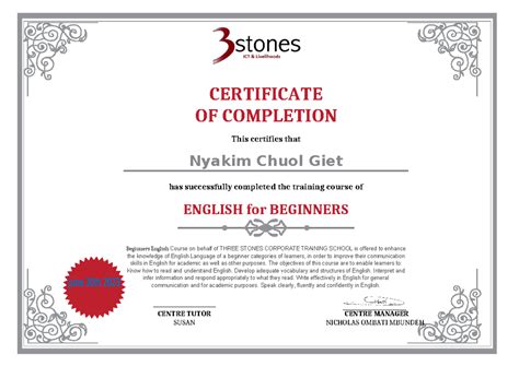 Blank Cert English Null Certificate Of Completion This Certifies That Nyakim Chuol Giet