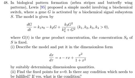 Solved 48 In Biological Pattern Formation Zebra Stripes
