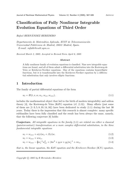 Pdf Classification Of Fully Nonlinear Integrable Evolution Equations Of Third Order