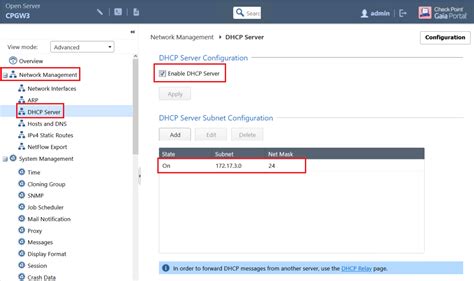 Checkpoint Enable DHCP Server And DHCP Options Networking Lab