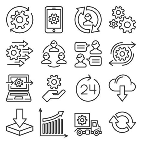 Process Data Analysis Icon Set In Thin Line Style Vector Image