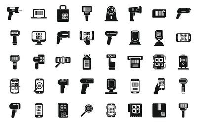 Code Scanning Icons Set Outline Qr Barcode Vector Image