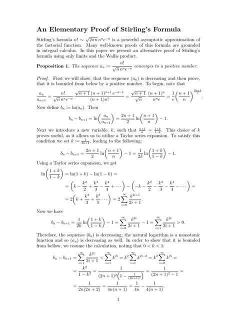Proof Of Stirlings Formula Via The Wallis Product Pdf