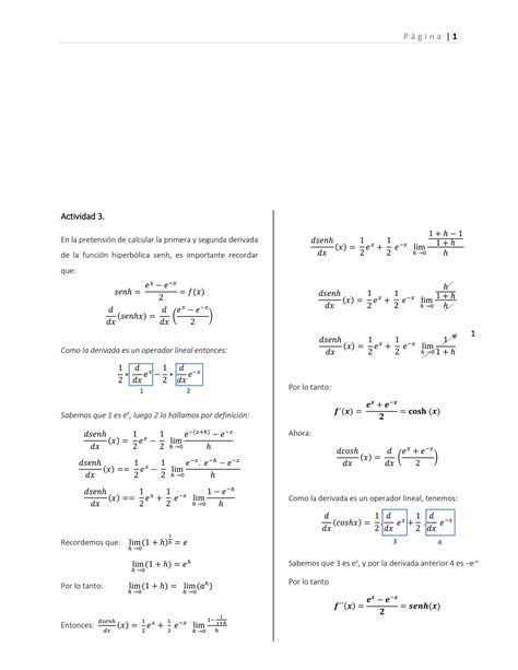 Solution C Lculo De La Primera Y Segunda Derivada De La Funci N Hiperb Lica Senh Studypool