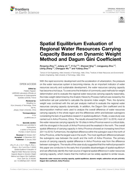 Pdf Spatial Equilibrium Evaluation Of Regional Water Resources Carrying Capacity Based On