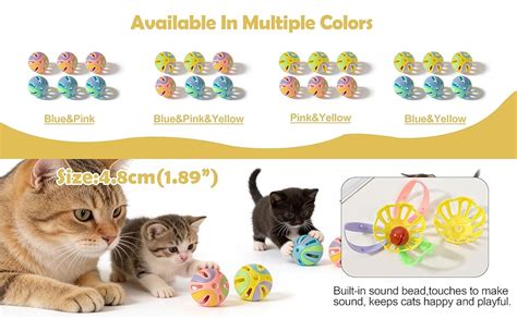 Anjobibi Colorful Cat Toy Balls With Bell 6pcs