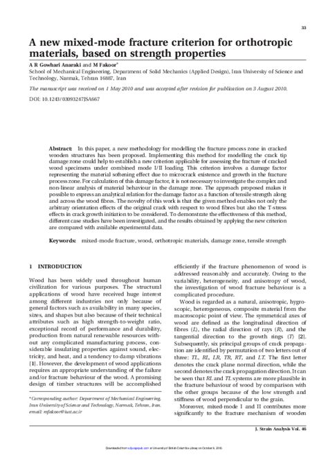 Pdf A New Mixed Mode Fracture Criterion For Orthotropic Materials Based On Strength Properties