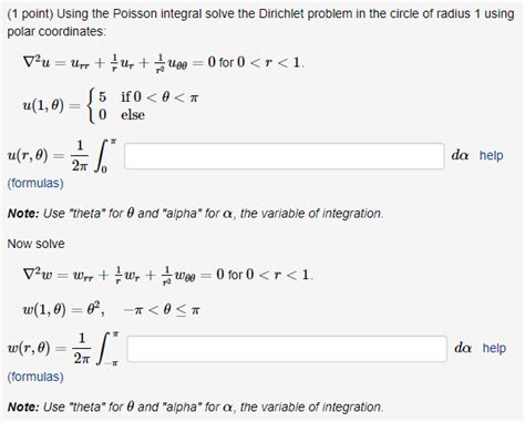 Solved 1 Point Using The Poisson Integral Solve The