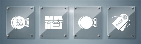 비문 판매 간판 매달려 쇼핑 건물 또는 시장 상점과 비문 할인 와 함께 매달려 간판 가격 태그를 설정합니다 정사각형 유리 패널 벡터 가격에 대한 스톡 벡터 아트 및 기타