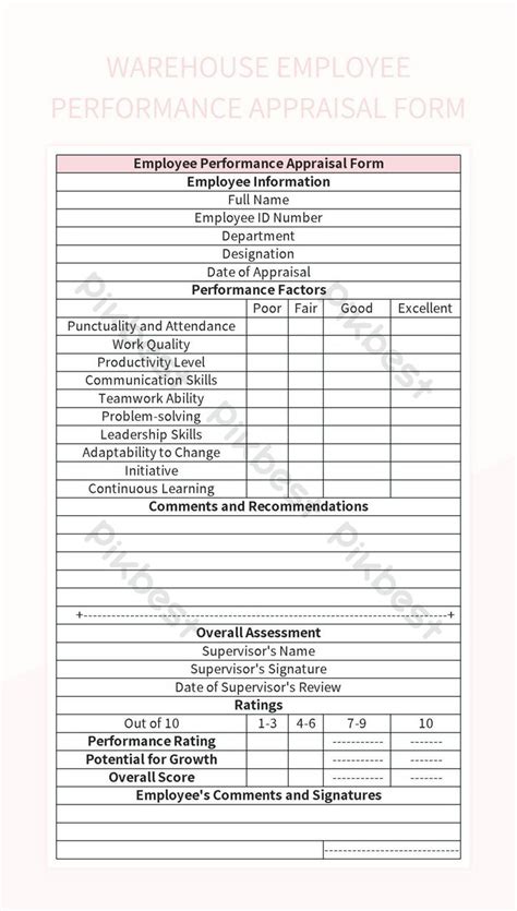 Warehouse Employee Performance Appraisal Form Excel Template Free