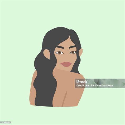 Beautiful Female Portrait In Flat Style A Black Hair Skin Toned Woman