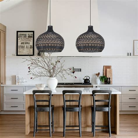 Ueeyac Royal Noble Black Rattan Pendant Light Fixture Dining Room