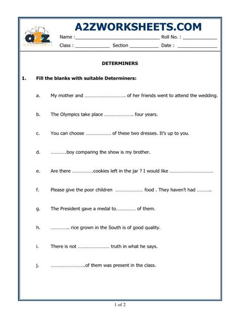 A2Zworksheets Worksheet Of Determiners 02 Grammar English