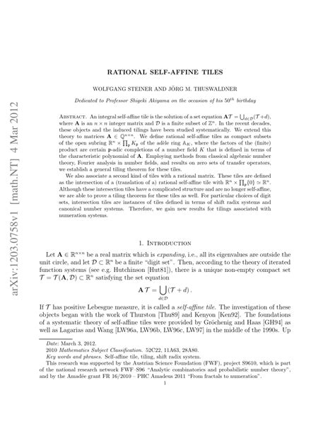 Full Article Rational Self Affine Tiles