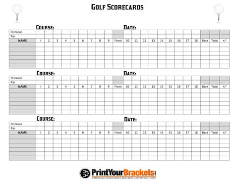 Golf Scorecard Template Word